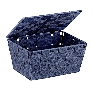 WENKO Adria 23786100 Storage Basket with Lid 19 x 10 x 14 cm Dark Blue