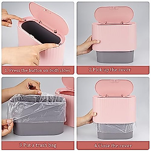 Uprony Mini Trash Can Pink with Lid 0.5 Gallon / 2L with 180 pcs Trash Bag, Tiny Trash Can Mini Bin Waste Basket, Countertop, Bedroom, Office, Vanity, Kitchen Garbage Can