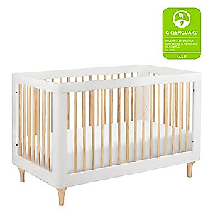 Babyletto Lolly 3-in-1 Convertible Crib with Toddler Bed Conversion Kit in White and Natural, Greenguard Gold Certified