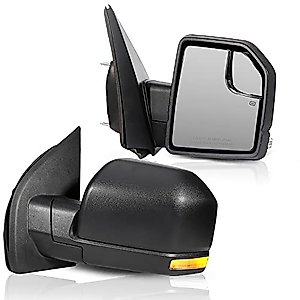 ECCPP Tow Mirrors Towing Mirrors fit for 2015-2019 for F150 Pickup Truck with Left Right Side Power Adjusted Heated Turn Signal Light with Black Housing Manual Folding Manual Telescoping
