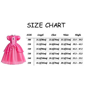 Akokvlar Princess Peach Costume for Girls Deluxe Halloween Dress Up Outfit with Accessories (Pink, 5-6 Years)