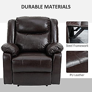 HOMCOM PU Leather Manual Recliner with Thick Padded Upholstered Cushion and Retractable Footrest, Brown