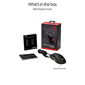 ASUS Optical Gaming Mouse - ROG Gladius II Core | Ergonomic Right-hand Grip | Lightweight PC Gaming Mouse | 6200 DPI Optical Sensor | Omron Switches | 6 Buttons | Aura Sync RGB Lighting