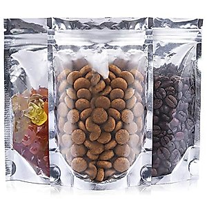 200 Pack - 4"x6" Stand Up Clear Silver Reclosable Mylar Bags for Food Storage, 7.8-mil Aluminum Foil Packaging, Plastic Zipper Food Coffee Candy Storage, Foil Grip Seal Zip Lock Wrap Smell Proof Bags