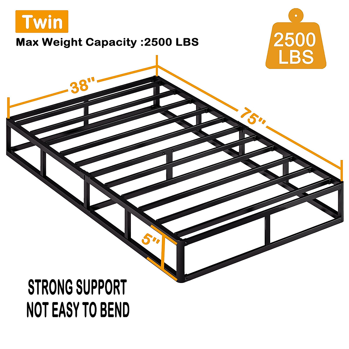 POOUPHV Twin Box Spring 5 INCH High Profile Metal Heavy Duty Easy Assembly Sturdy Box Springs Mattress Foundation Extra-Strong Support No Noise Easy to Clean