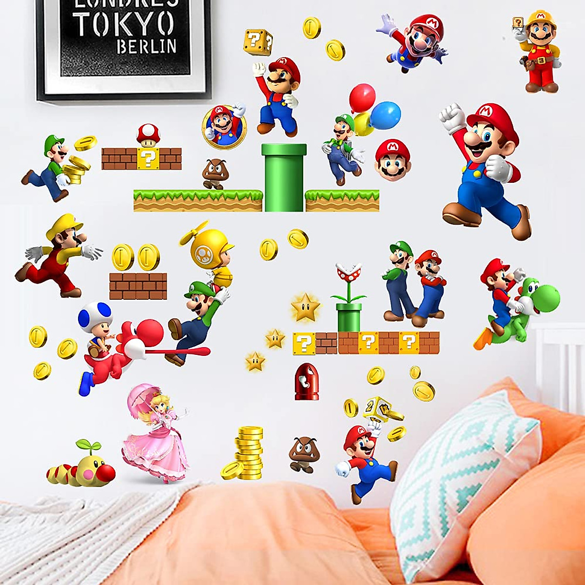 Mario Wall Sticker Children's Cartoon Bedroom Background Wall Decoration Self-Adhesive Wall Sticker PVC