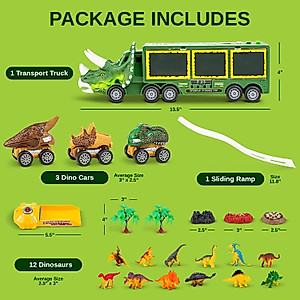 ToyVelt Dinosaur Toys for Kids 3-5 Dinosaur Truck Carrier Comes with 3 Dino Cars 12 Dinosaurs - Perfect Toy Gift for 3 4 5 6 7 Years Old Boys