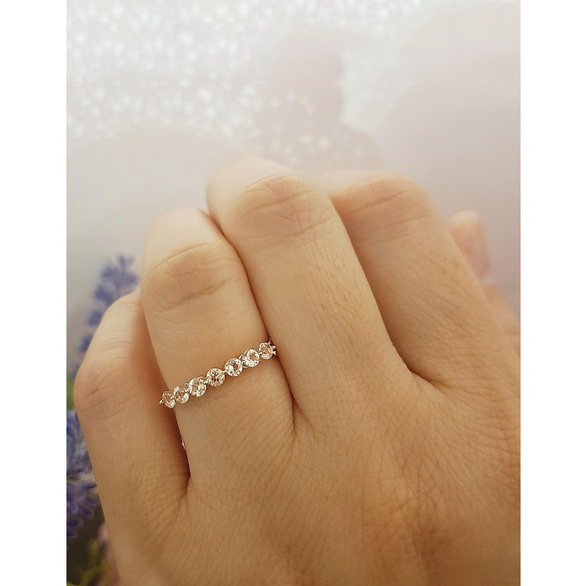 Dazzlingrock Collection Round Morganite Ladies 7 Stones Wedding Band Ring in 10K Rose Gold, Size 9