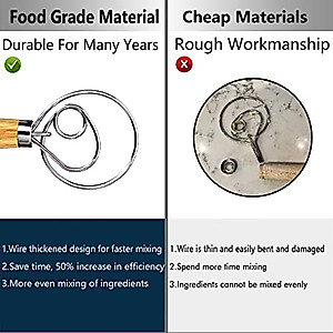 Danish Dough Whisk, Dutch Style Bread Whisk For Dough Cooking Kitchen with Stainless Steel Danish Whisk Bread Mixer 13" and Dough Scraper