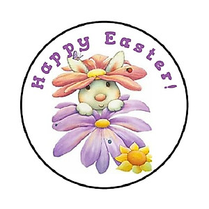 48 pcs Easter Bunny with Daisy Bonnet​ Stickers Envelope Seals Labels Round Tags, Stamps Sticker for Gift Cards, Envelopes, Boxes for Holiday, Birthday, Christmas