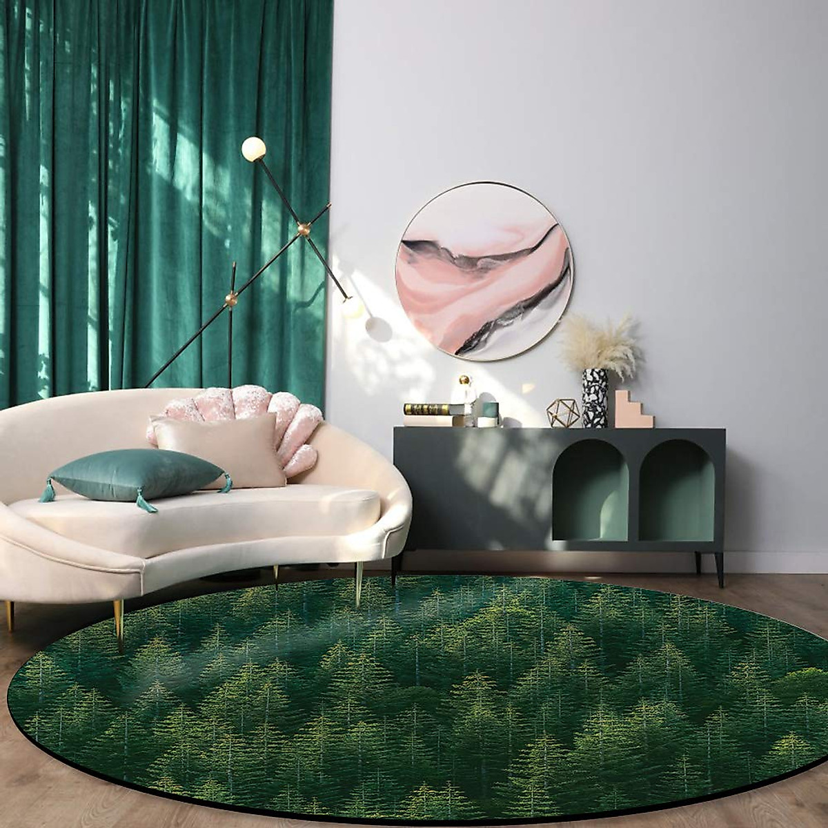 Christmas Reindeer Area Rug Round Rugs 3ft, Merry Christmas Happy New Year Winter Holiday Area Runner Circle Rug Non-Slip Carpets Kids Living Room Bedroom Indoor Outdoor Nursery Rugs Décor