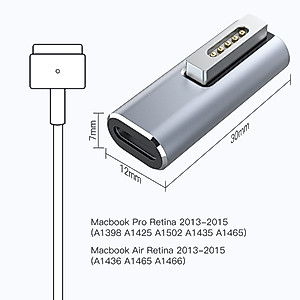 AGVEE [1 Pack USB-C to Magnetic T-Tip Adapter, Type-C PD 100W Power Fast Charging Converter Connector Replacement for MacBook Pro Air (2013-2015) T-Head, Gray