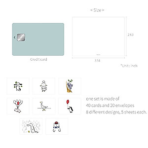Monolike Message Buddy Card - Mix 40 Mini Single cards, 20 envelopes Package