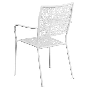 EMMA + OLIVER Commercial Grade White Indoor-Outdoor Steel Patio Arm Chair with Square Back