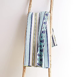 Levtex Home - Bayport - Quilted Throw - 50x60in. - Coastal Stripe - Green, Blue, White - Reversible Pattern - Cotton Fabric