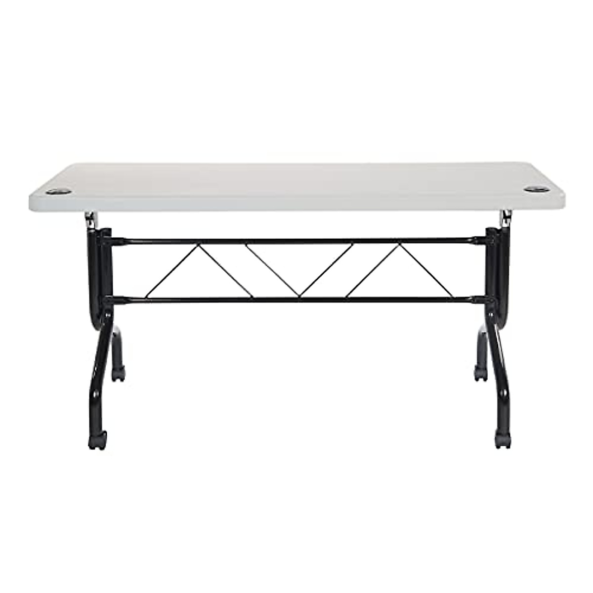 Office Star Resin Multipurpose Flip Training Table with Locking Casters for Home or Office Use, 5 Feet Light Gray