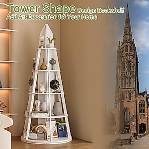 HPWLYO 5 Tier Rotating Book Shelf, 71 inch Spinning Bookshelf Tower, 360 Display Wood Standing Storage Rack,Revolving Corner Bookshelf for Bedroom,Study Room Black (White)