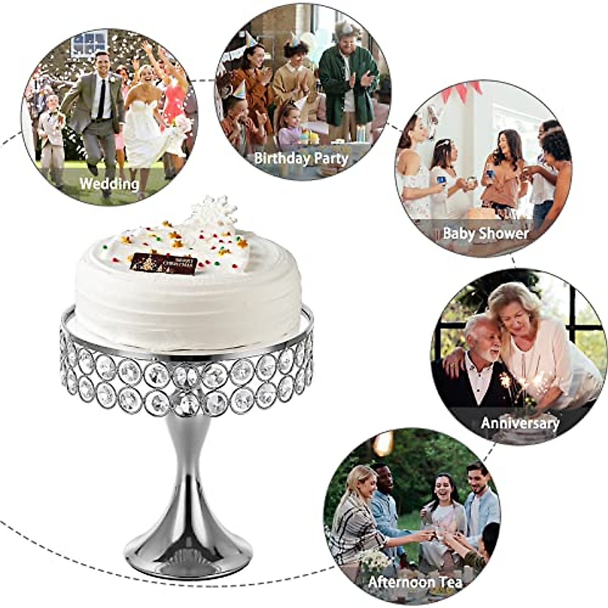 ELLDOO Set of 3 Crystal Wedding Cake Stands, 8/10/12 Inch Silver Round Cake Display Stand Pedestal, Metal Cupcake Stand Dessert Stand for Parties Birthday Baking Party Baby Showers Anniversary