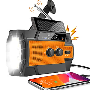 Emergency Radio 4000 mAh, Hand Crank Radio,Solar Weather Radio, Portable AM/FM/NOAA Weather Radio with Bright Flashlight&Motion Sensor Reading Lamp,SOS Alarm, Phone Charger for Hurricane,Survival