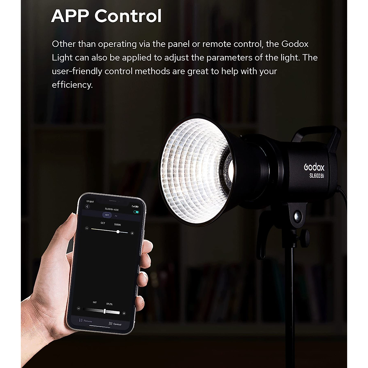 Godox SL60IIBi SL60II-Bi LED Video Lights,2800K-6500K,CRI96 + TLCI97 +,Builtin 11 FX Effects,Ultra Silent Fan for Newborn Photography,Portrait,Interview Lighting,Video Filming.