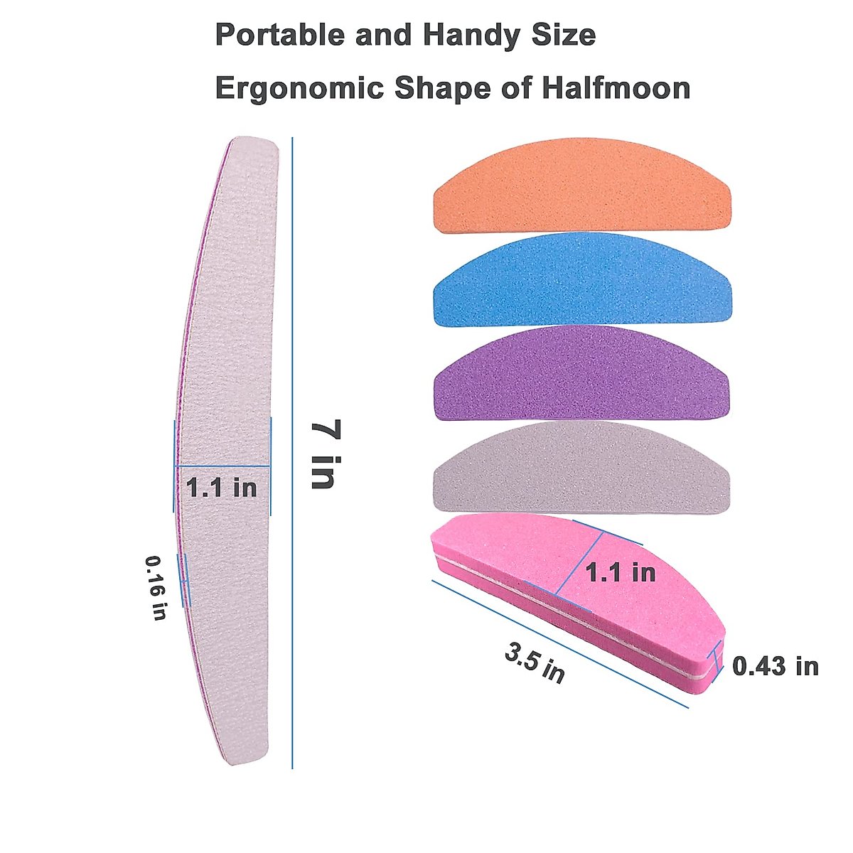 Nail File and Buffer (20 Pcs), Buffer Block Nail Files Double Sided 100/180 Grit for Acrylic and Natural Nails, fingernail Emery Board Buffing Blocks Manicure Set Nail Care kit Tool Halfmoon Arc