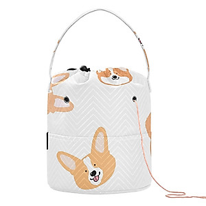 Qilmy Dog Face Crochet Bag Organizer, Knitting Bag Yarn Storage Organizer, Portable Travel Crochet Organizer with Accessories Case, Yarn Storage Organizer