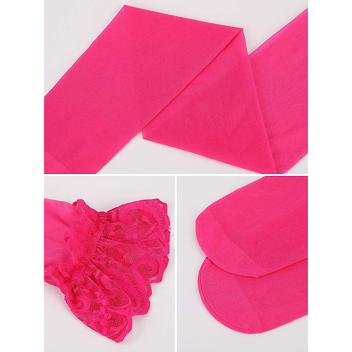 Geyoga 6 Pairs Thigh High Stockings Lace Tights Silky Semi Sheer Stocking for Women Girls (Black, White, Skin Color, Red, Rose Red, Pink)