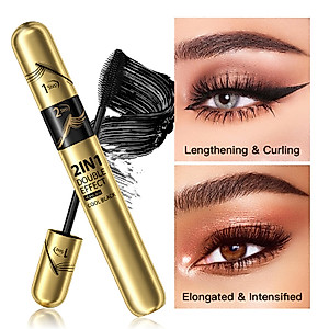 2023 New 2 in 1 Golden Goddess Black 4D Mascara - Liquid Lash Extension for 5X Longer, Fuller Waterproof Eyelashes (1pcs)