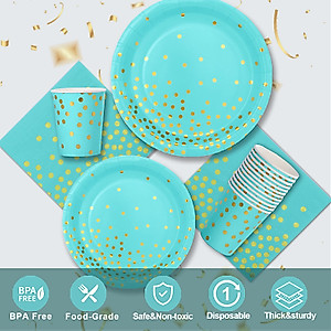 joy akkess 175PCS Teal Birthday Decorations Teal Party Decorations Birthday Plates and Napkins Party Supplies Serve 25 Teal Paper Plates for Brithday Party Wedding Baby Shower Graduation