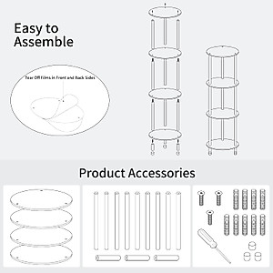 Bkemiy Clear Round Acrylic Side Table for Small Spaces, 11.81" L x 11.81" W x 38.7" H, 4 Tier Small Modern Drink End Table Nightstand, Minimalist Bedside Table for Living Room, Bedroom, Bathroom