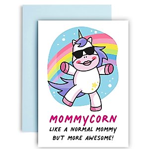 Huxters Birthday Card for Mommy – Funny Birthday Card for Mommy, Auntie, Sister or Nanny – Happy Birthday Card from Kids – Colourful Unicorn Birthday Card with Pastel Envelope – A5 (Mommycorn)