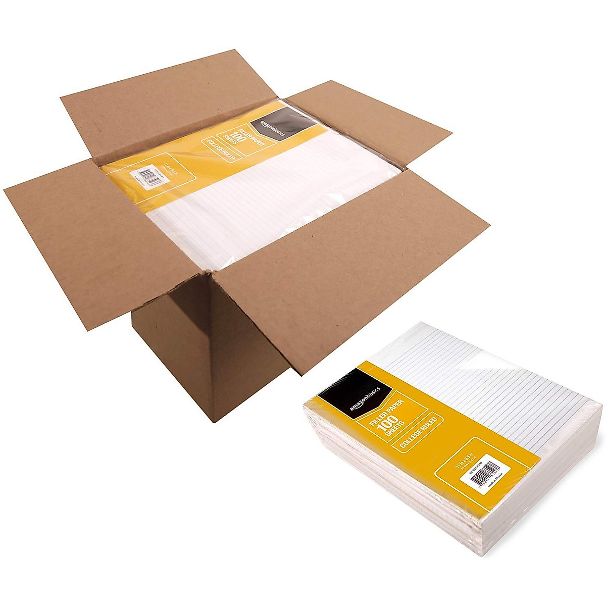 Amazon Basics College Ruled Loose Leaf Filler Paper, 100 Sheet, 11 x 8.5 Inch, 6-Pack