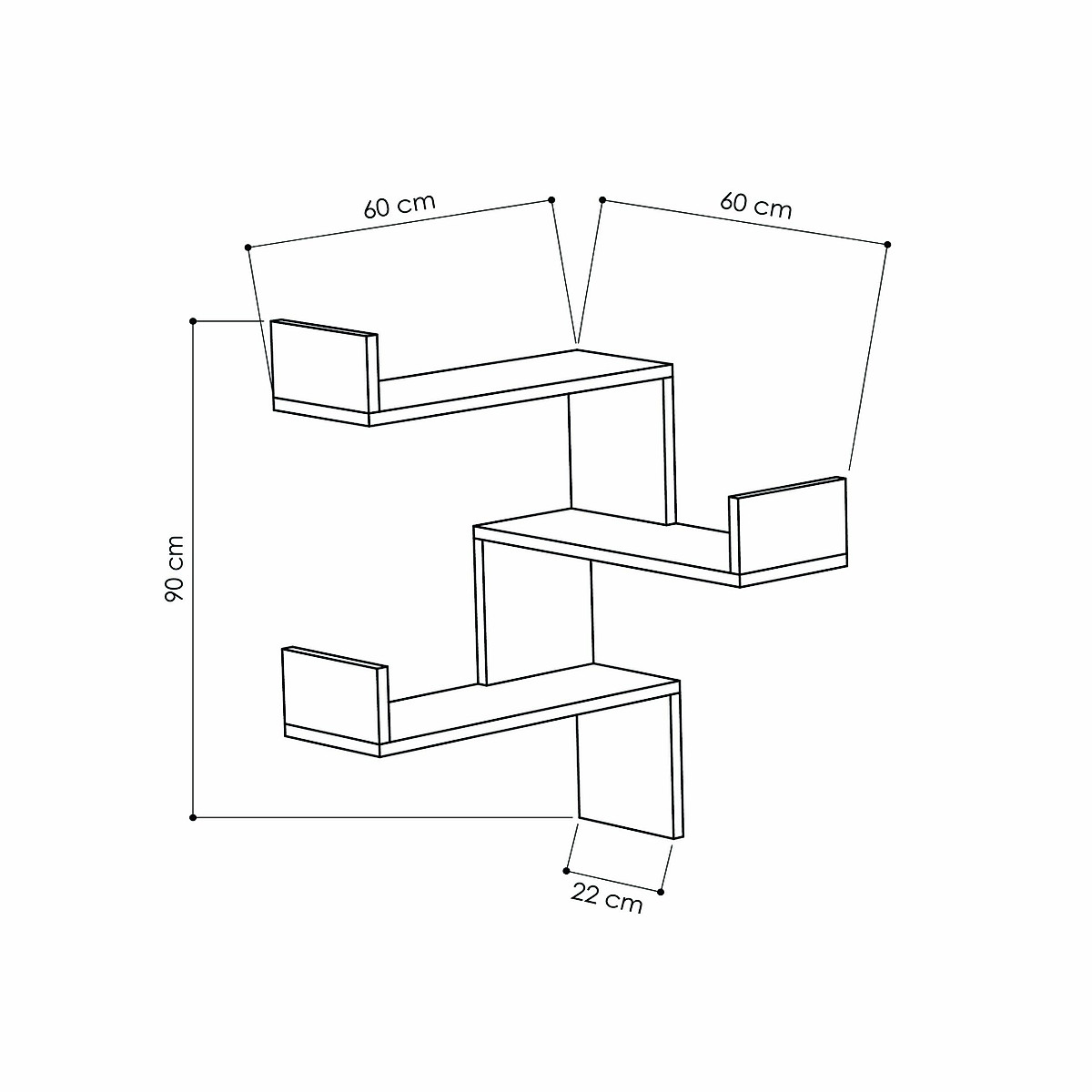 JV Home Luksa Collection Corner Bookcase Wall Mounted Stylish Floating Shelf Corner Bookshelf Decorative Wide Shelving Storage 24 Inch Anthracite