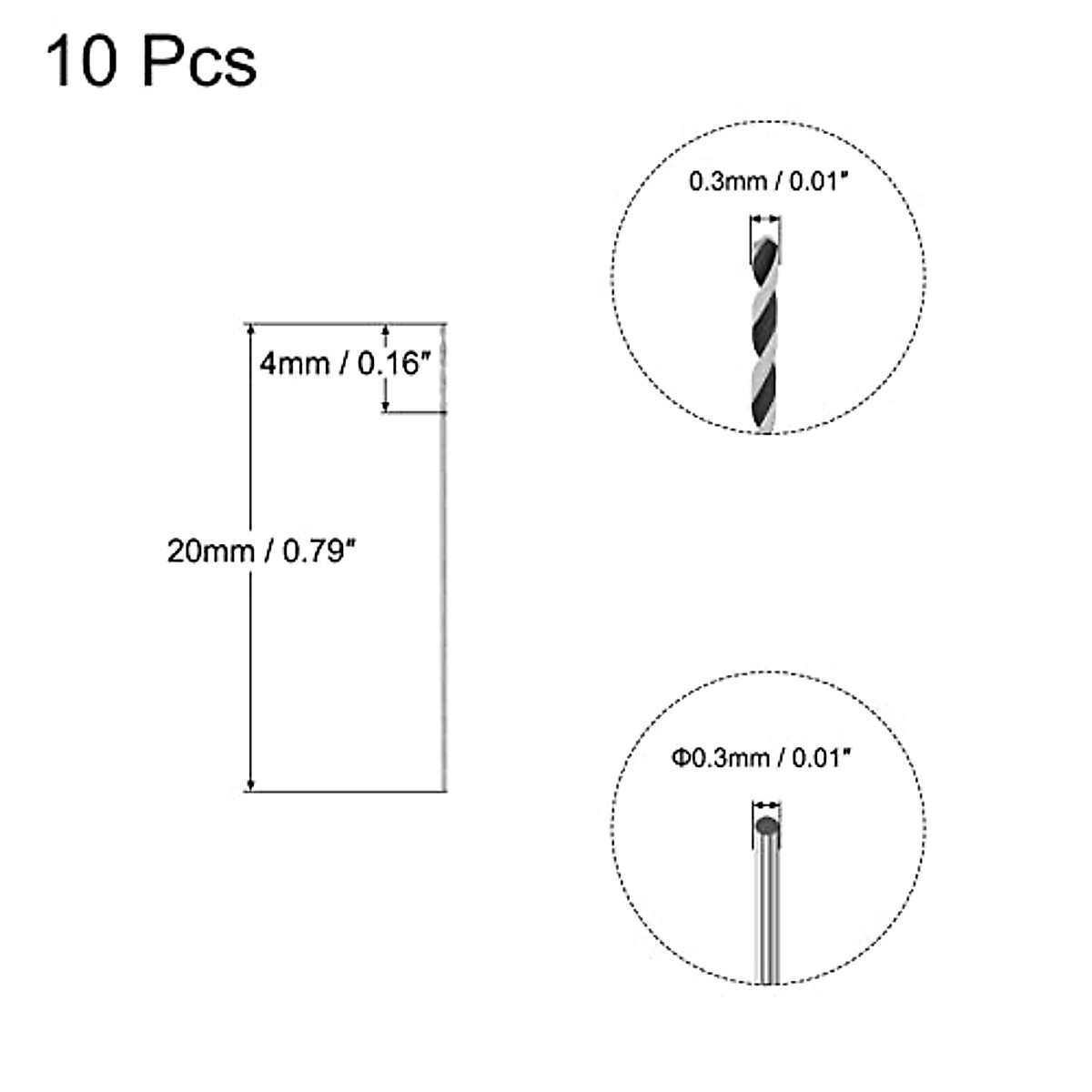 uxcell 10 Pcs 0.3mm HSS(High Speed Steel) W6542 Micro Drill Bits, Fully Ground Jobber 20mm Length Drill Bit for Mild Steel Copper Aluminum
