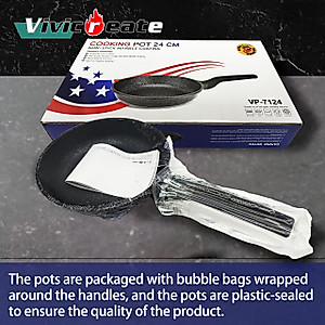 vivicreate 9.5 inch non stick marble color coating fry pan with long rubber coating handle and stainless steel bottom, suitable for induction electrical gas stove