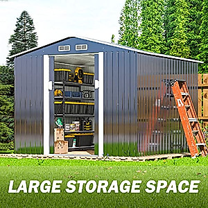 JAXPETY 8 x 8 FT Outdoor Storage Shed Metal Garden Sheds & Outdoor Storage with Sliding Doors for Backyard, Patio, Lawn (Gray, 8'x8')