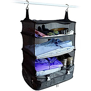 4 Shelf Closet Hanging Organizer, Hanging Closet Storage with Zipper Pocket, Closet Organizers and Storage Shelves for Travel Organizer