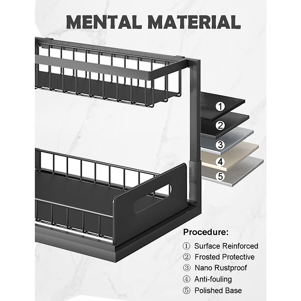 JPSDOWS Under Sink Organizer Storage for Kitchen Cabinet 2 Tier Metal Sliding Pull out Drawer Shelf Basket Organization Rack Multi-purpose for Bathroom Countertop Black