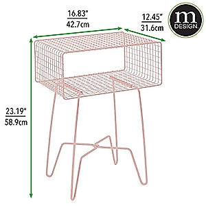 mDesign Modern Industrial Side Table with Storage Shelf, 2-Tier Metal Minimal End Table, Metallic Caged Grid - Accent Furniture for Living Room, Bedroom, Office, Dorm, Concerto Collection, Light Pink