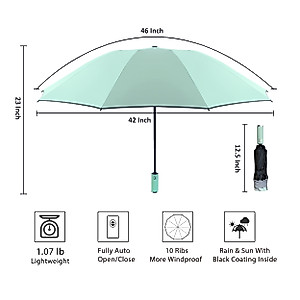 BAODINI Inverted UV Protection Umbrella for Rain and Sun Medium Size 46 inch arc Canopy UPF 50+ Rverse Compact Umbrella Auto Open Close for Travel