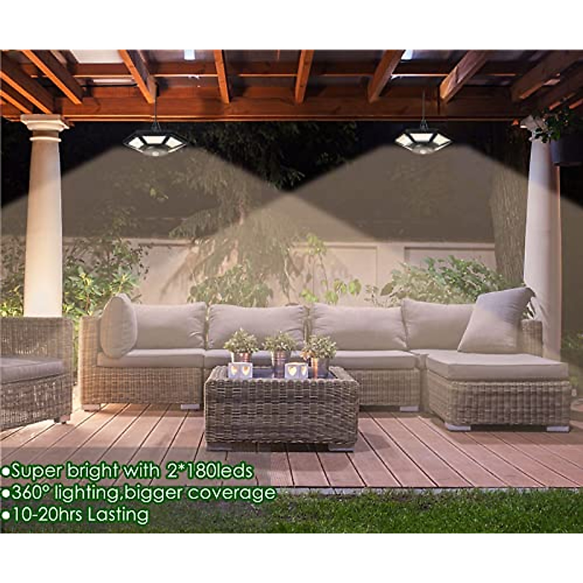 HULPPRE 2pack Solar Shed Light Motion Sensor 5 Modes-Daytime Avaialble 180Leds 360° Bright Solar Light Indoor&Outdoor with Remote,IP65 Barn/Chicken Coop/Ceiling/Pendant Light for Gazebo,Patio,Yard