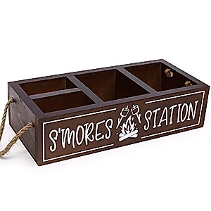 S'mores Station Wooden Box S'mores Bar Holder with Handles Farmhouse Kitchen Decor Rustic Smores Roasting Station Wood Organizer Camping BBQ Accessories Teacher Gift