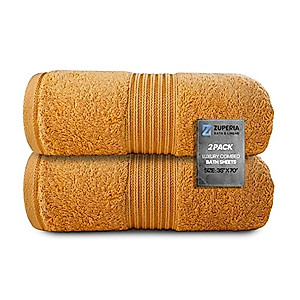 ZUPERIA 100% Combed Cotton Bath Sheet- 600 GSM- (35" x 70") 2 Pack Ultra Soft Large Bath Towels, Highly Absorbent Daily Usage Oeko-TEX Certified Ideal for Pool, Home, Gym (Beige)