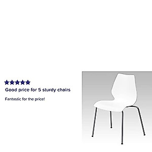Flash Furniture 5 Pack HERCULES Series 770 lb. Capacity White Stack Chair with Lumbar Support and Silver Frame