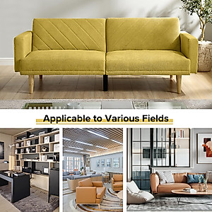 Tilly Lin Multi-Functional Futon Sofa Bed :Tapered Wood Legs - Ideal for Small Living Rooms - Multi-Color Fabric Options - Easily Converts to Single Bed, Yellow