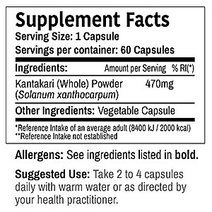 DR WAKDE'S Kantakari Capsules (Solanum xanthocarpum, 60 Veg Caps, Plant-Based Supplement, Ayurvedic Herb, All Natural, Vegan)