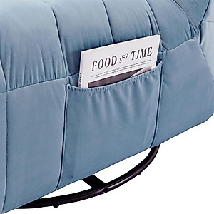 Swivel Recliner Chair, 360° Swivel Leisure Living Room Chairs with Side Pocket & Footrest, Comfy Lounge Lazy Reading Sofa Chair Accent Chairs for Bedroom, Small Space, Blue