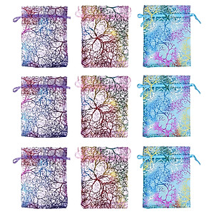 Stratalife 100PCS Organza Jewelry Gift Bag 4x6 Inches Purple Blue Pink with Drawstring Favor Pouches Bags for Wedding Party Baby Shower Seashell Sample Candy Small Bags(Mixed Coralline)