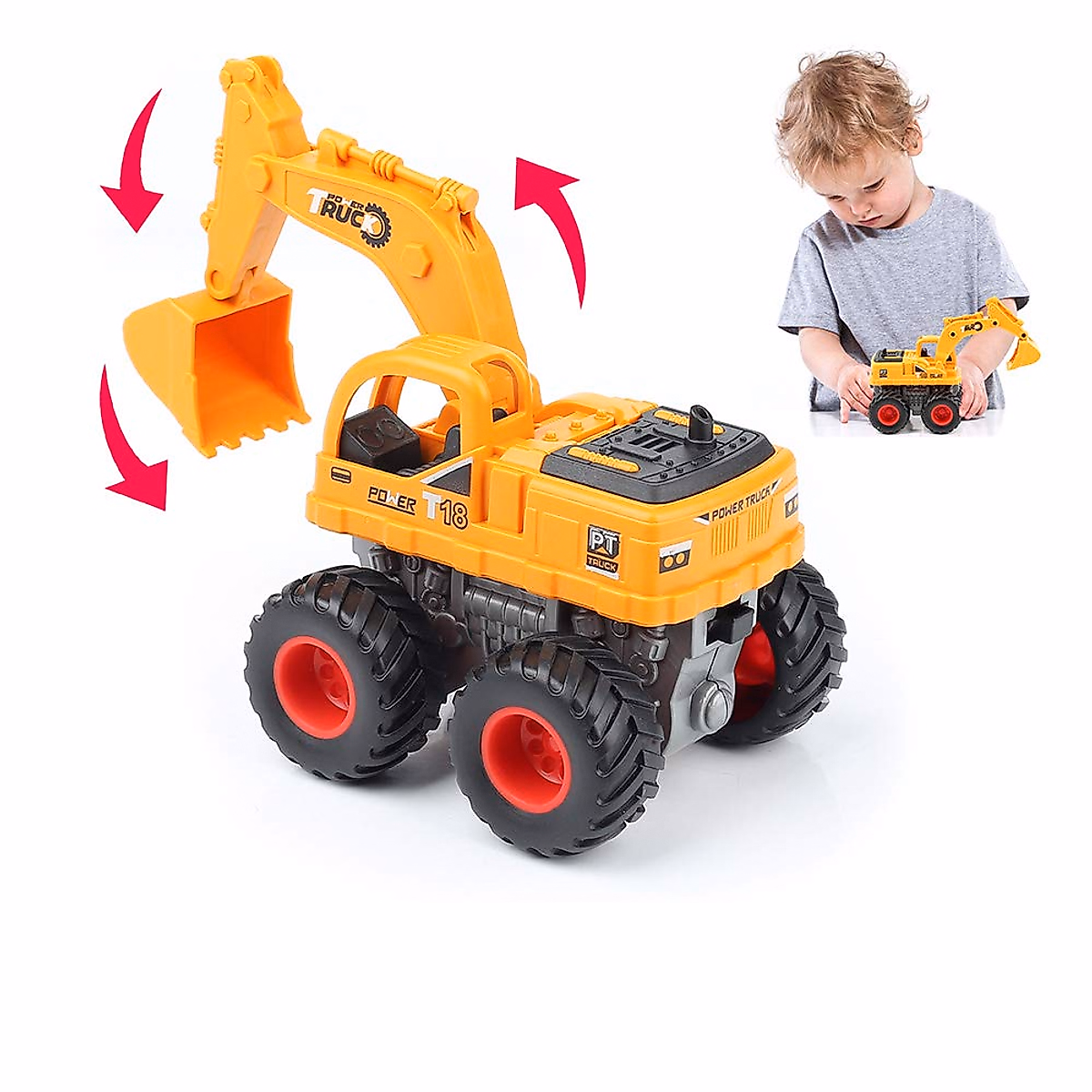GIOESFUN Construction Toys Truck Excavator Toy for Boys- Push and Go Toy Cars 360 Degree Rotation Sandbox Toy Vehicles for 3 4 5 Year Old Boys