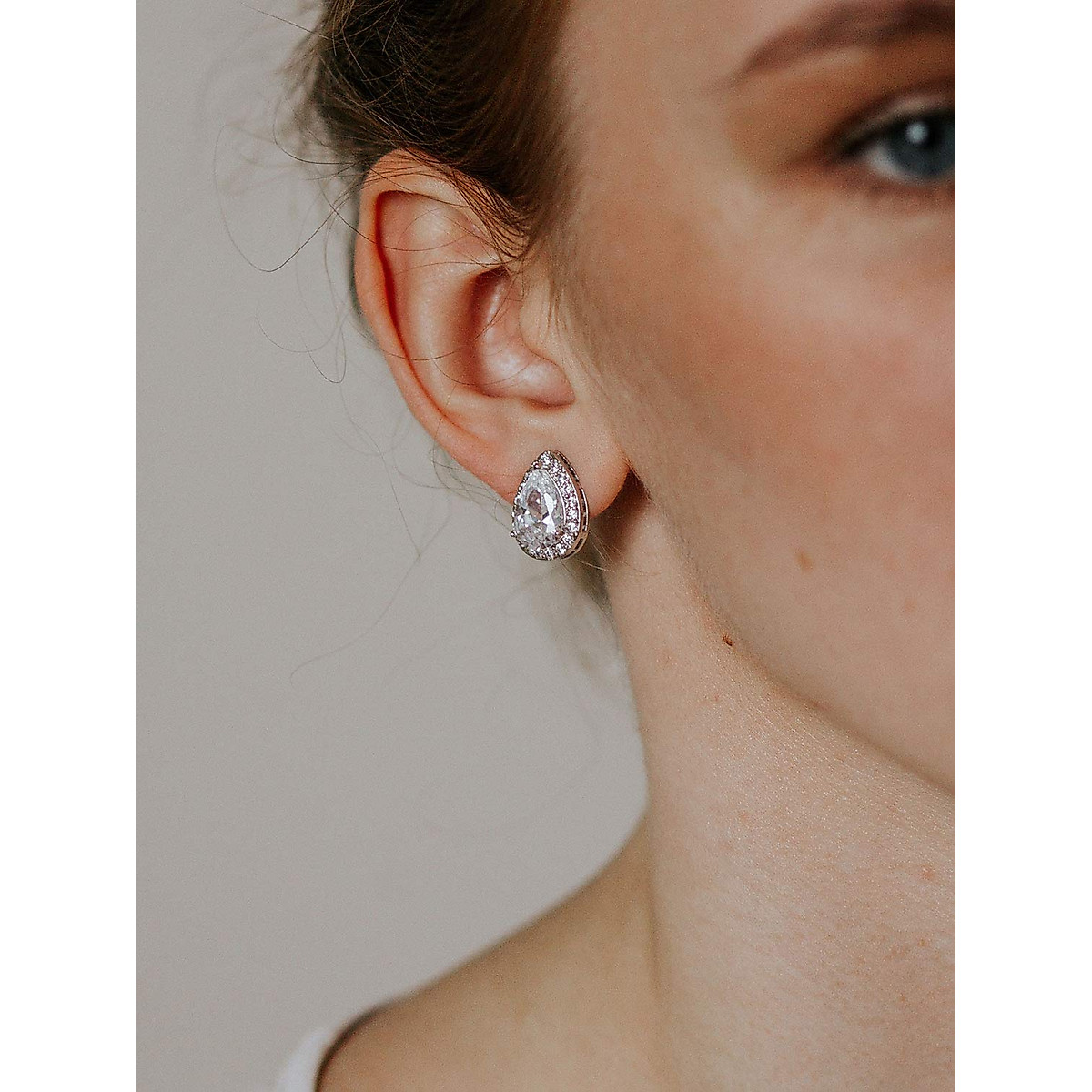 SWEETV Teardrop Bridal Earrings for Wedding, Prom - Elegant Cubic Zirconia Stud Earrings for women, brides, bridesmaids,Siver